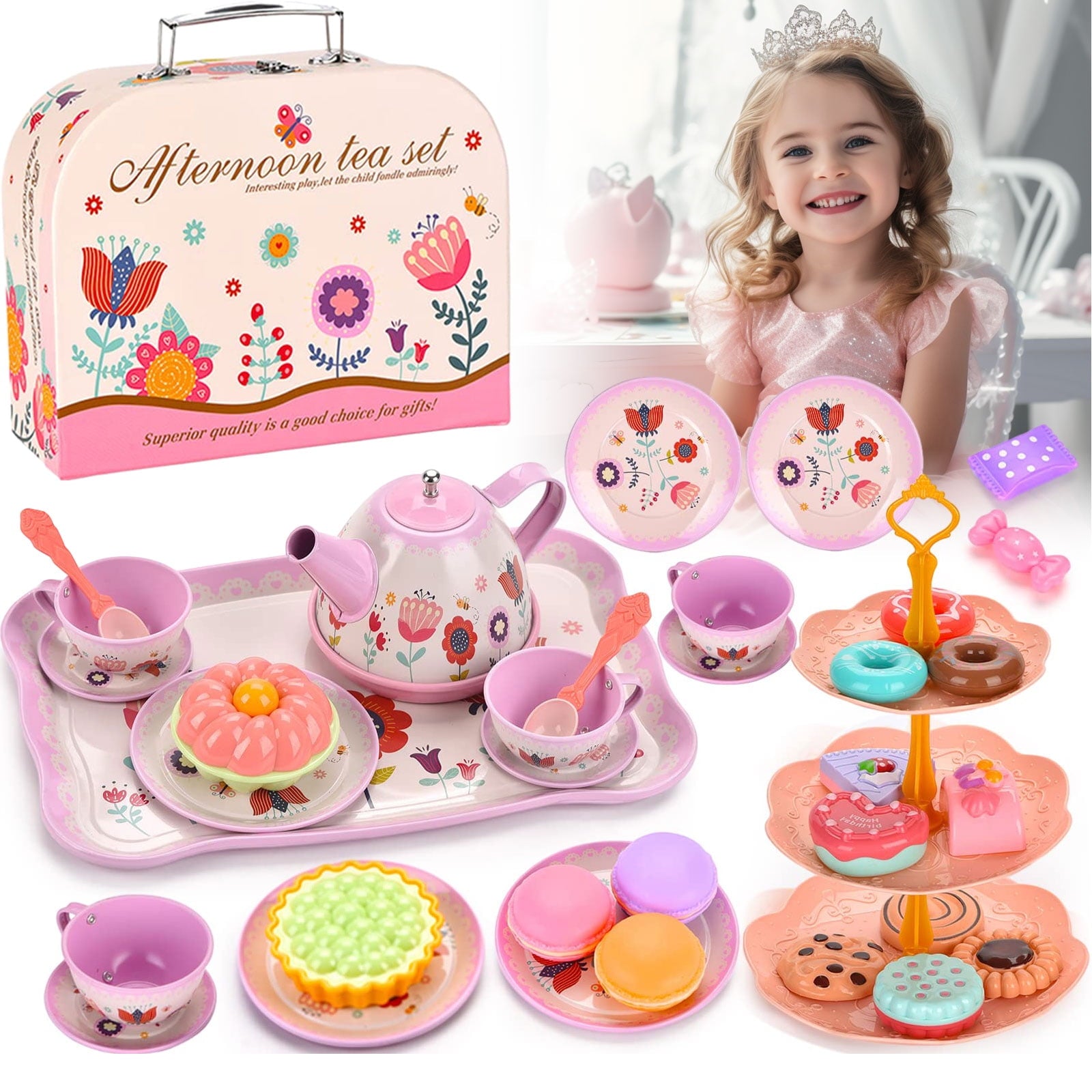 Tea Party Set for Little Girls, Princess Tea Set for Toddlers, Flower ...